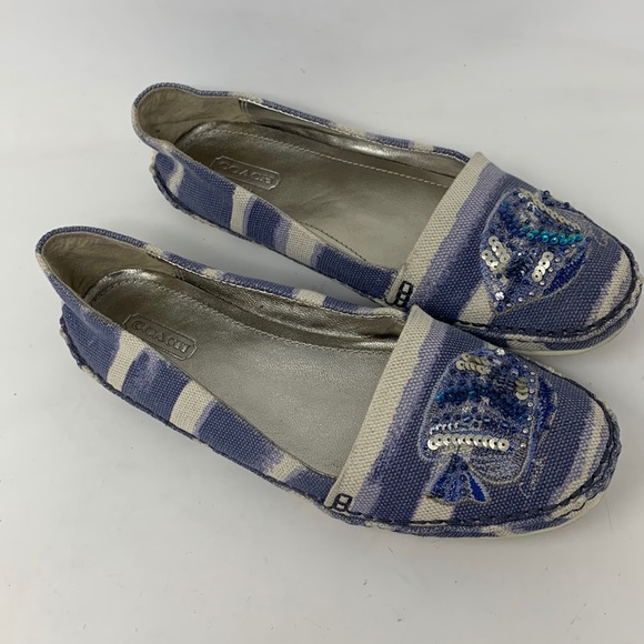 Coach | Shoes | Coach Rorie Blue Stripe Canvas Sequin Fish Slip On ...